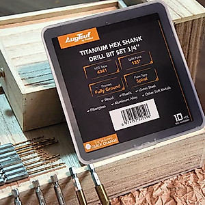 AugTouf 1/4" Hex Shank Drill Bits (10Pcs), Premium 4341 HSS Titanium Impact Hex Drill Bits for Wood, Steel, Metal, Plastic, Quick Change Design