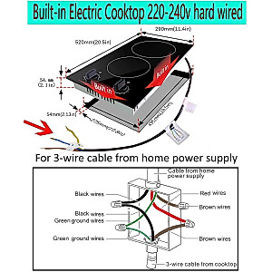 Karinear 2 Burner Electric Cooktop 12 Inch Built-in Electric Stove Top, 220v- 240v Radiant Cooktop with Residual Heat Indicator, Knob Control, Over-Temperature Protection, Hard Wire(No Plug)