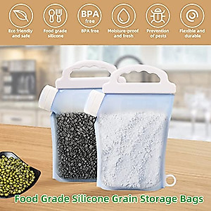 2 Pcs Grain Moisture Proof Sealed Bag, Stand-Up Silicone Dry Food Storage Bag, Liquid Storage Container with Capacity, Portable Grain-Grade Storage Bag for Cereals, Flour, Pet Food, Beverages