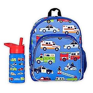 Wildkin 12 Inch Backpack Bundle with 14 Ounce Steel Reusable Water Bottle (Heroes)