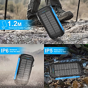 Solar Charger Power Bank, 38800mAh Portable Battery Pack IPX6 Waterproof with Built-in Panel and LED Flashlight, Phone for All CellPhones. (Blue)