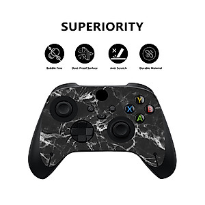 PlayVital Black White Marble Effect Custom Vinyl Skins for Xbox Core Wireless Controller, Wrap Decal Cover Stickers for Xbox Series X Console Controller