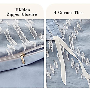 EMME Duvet Cover Set Microfiber, Tufted Queen Duvet Cover Set, Boho Bedding Sets Queen for All Seasons, 3 Pieces Embroidery Chic Duvet Cover Full, 1 Duvet Cover + 2 Pillowcases (Blue & White, Queen)