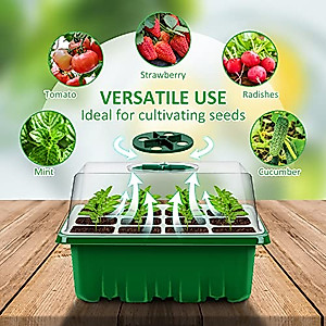 YAUNGEL Seed Starter Tray, 10 Pack 120 Cells Thicken Seed Starting Trays Kit with Humidity Dome/Clear Lids Growing Trays for Greenhouse & Gardens, Green