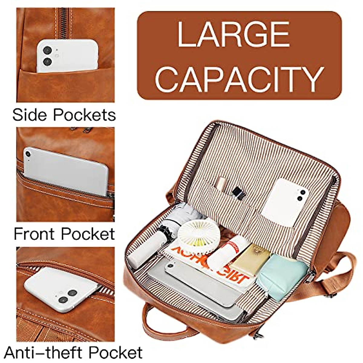 Ytonet Backpack Purse for Women, Fashion Leather Handbags for Travel - PU Convertible Bag Anti theft Womens Bookbags, Gifts for Her, Brown