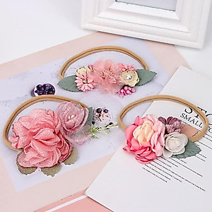 Toptim Baby Floral with Nylon Headbands for Newborn Girls Shower Photo (6 Colors)