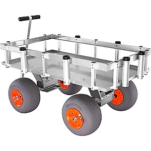VEVOR Beach Fishing Cart, 400lbs Load Capacity, Fish and Marine Cart with Four 13" Big Wheels PU Balloon Tires for Sand, Heavy-Duty Aluminum Pier Wagon Trolley with 6 Rod Holders for Fishing, Picnic