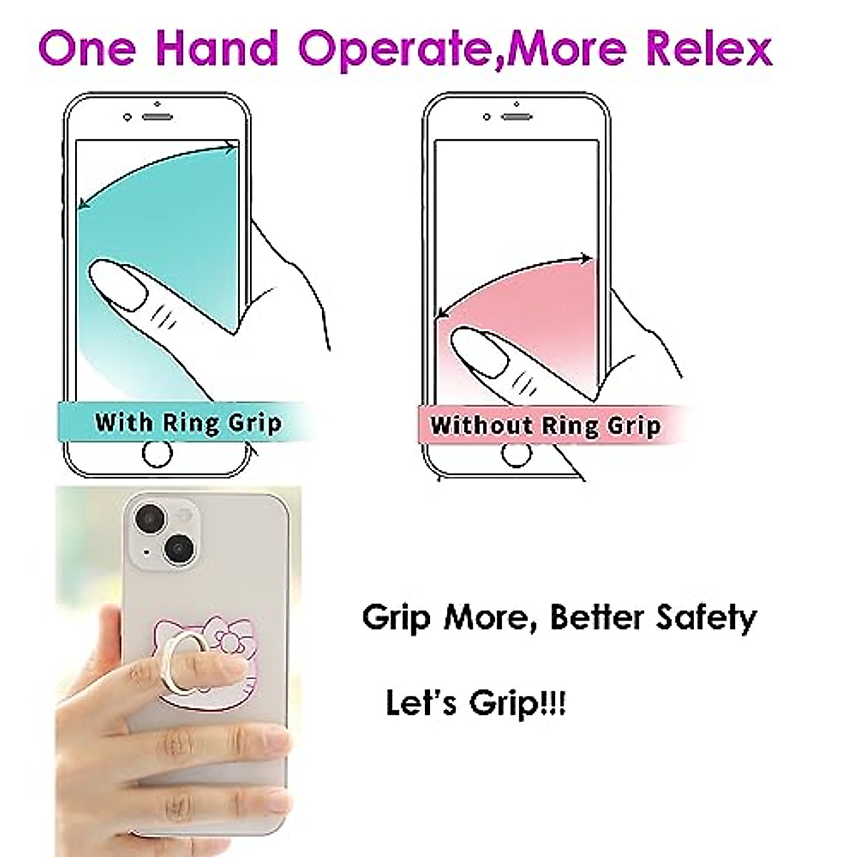 Cat Phone Ring Holder Cute Kitty 3 Pack,Fonessary Metal Finger Ring Grip Kickstand 360 Rotate for Smartphones