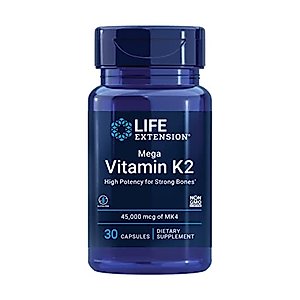 Life Extension Mega Vitamin K2 High Potency for Strong Bones – Daily Vitamin K2 Supplement for Healthy Bone Density Support & Heart Health – Non-GMO, Gluten-Free – 30 Capsules