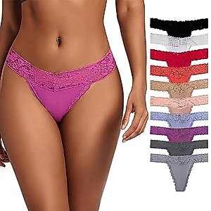 JurHevty Womens Cotton Thongs Breathable No Show T Back Lace Thong Underwear10 Pack
