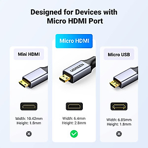 UGREEN 4K Micro HDMI to HDMI Cable 3.3FT, Aluminum Shell Braided 18Gbps 4K 60Hz HDR 3D ARC Compatible with GoPro Hero 7 6 5 Raspberry Pi 5 Portable Monitor Camera Nikon Yoga 3 Pro