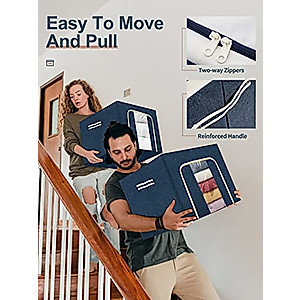 2-Pack Clothes Storage Container Set - Homlab 72L x 2 Closet Organizer Boxes With Steel Frame, Foldable Large Blanket Bins, Thick Oxford Fabric, Waterproof, Clear Window, Reinforced Handle, Zipper (Blue)