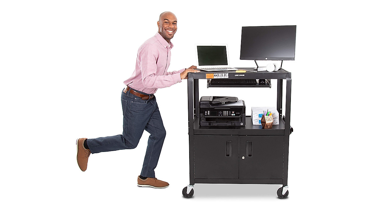 Line Leader Extra Wide AV Cart with Locking Cabinet, Rolling Computer ...