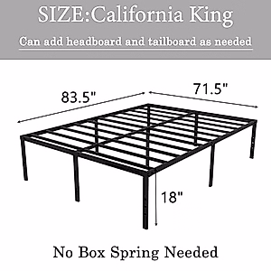 Yedop 18 Inch California King Size Bed Frames, No Box Spring Needed, 2500 lbs Heavy Duty Steel Slat Support, Non-Slip & Noise Free, California King Metal Bed Frame, Black