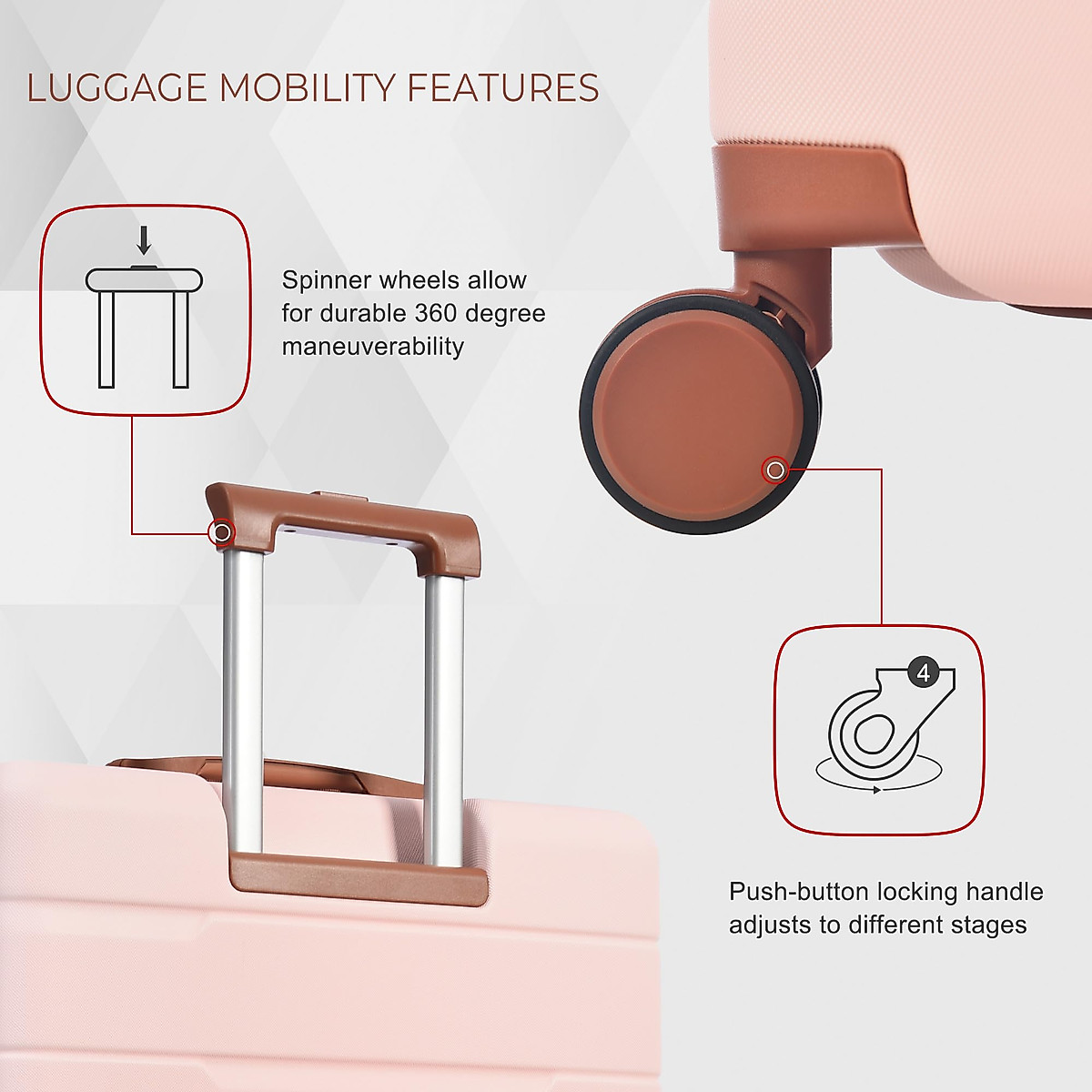 Merax 3 Pcs Expandable ABS Hardshell Luggage Sets with Spinner Wheel Suitcase TSA Lock Suit Case, Pink, (20/24/28)