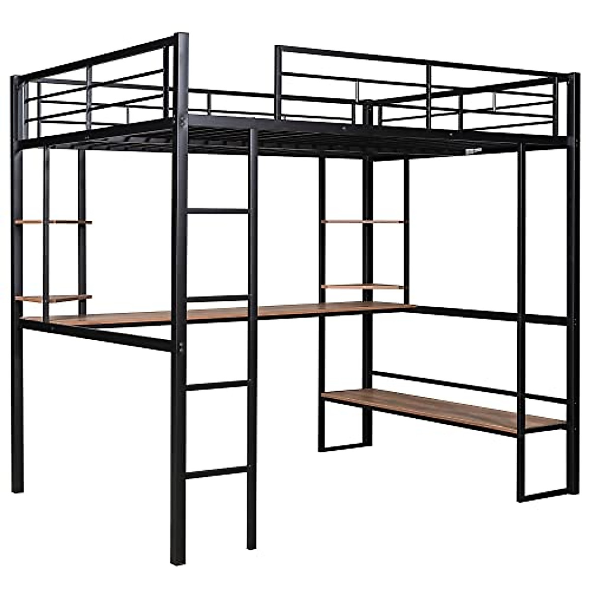 MOEO Twin Over Full L-Shaped Bunk Bed & Twin Size Loftbed with Built-in Desk for Bedroom, Adults, Kids, No Spring Box Required, Black