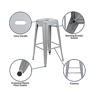 Flash Furniture Lily 30" High Metal Indoor Bar Stool in Silver - Stackable Set of 4