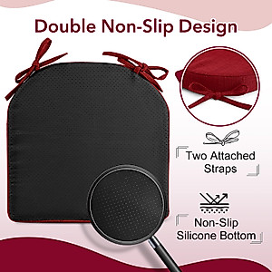downluxe Indoor Chair Cushions for Dining Chairs, Soft and Comfortable Textured Memory Foam Kitchen Chair Pads with Ties and Non-Slip Backing, 16" x 16" x 2", Red, 4 Pack