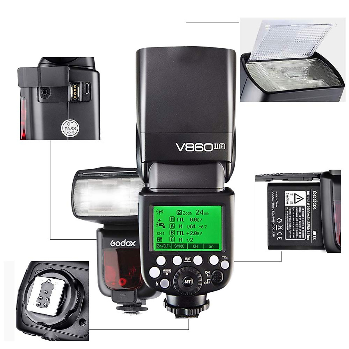 GODOX V860II-C Camera Flash Speedlite for Canon Camera 2.4G Wireless E-TTL 1/8000s High-Speed Sync GN60 Speedlight Photography