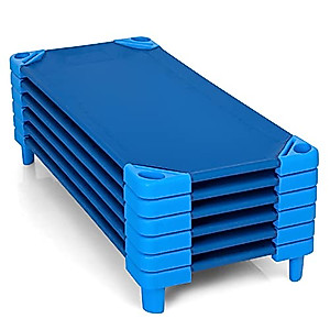 Fireflowery Toddler Daycare Cots, Stackable Kids Cots for Sleeping, Resting, Naptime Cot w/Easy Lift Corners, Great for Nursery, Preschool, Home, Pack of 6, Dark Blue