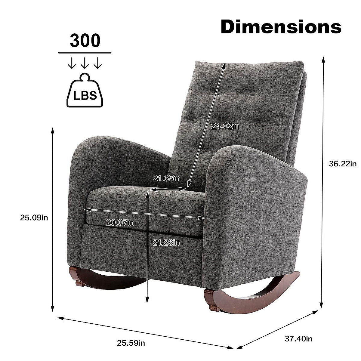 Rocking Chair Modern,Upholstered Glider Rocker Chair for Nursery,Comfy Armchair with Side Pocket for Living Room (Dark Grey)