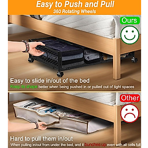 punemi Under Bed Storage with Wheels, 2 Pcs Underbed Storage Containers Rolling Drawers with Handle, 23.6 x 15.7 x 6.2in Tall Metal Under Bed Shoe Organizers for Clothes, Tool-free Assembly Black