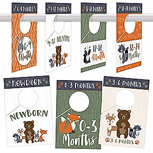 7 Woodland Baby Nursery Closet Organizer Dividers For Girls or Boys Clothing, Grey Age Size Hanger Organization For Kid, Toddler, Infant, Newborn Clothes Must Have, Shower Gift Supplies, 0-24 Months