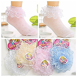 Baby Girl Lace Socks, Eyelet Frilly Lace Socks Cotton Ankle Socks for Toddler, Pack of 4 Pair
