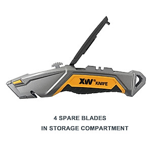 XW Utility Knife Set, Heavy Duty Zinc Alloy Retractable Box Cutter and Folding Utility Knife with Blade Storage Design, Total 18 PCS Blades Included, 2-Pack