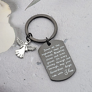 FUSTMW Drive Safe Keychain New Driver Gifts Trucker Driver Gifts Ride Safe Keychain Biker Gift May Your Guardian Angel Ride with You (black)