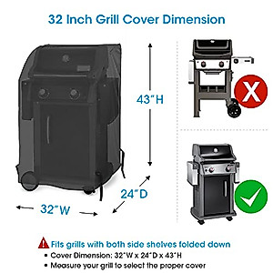 Unicook 2 Burner Grill Cover 32 Inch, Heavy Duty Waterproof Small BBQ Cover, Fade Resistant Gas Grill Cover, Fit Grills with Both Side Tables Down for Weber Char-Broil Nexgrill KitchenAid and More