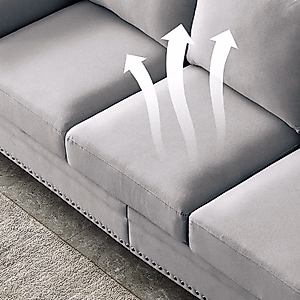 CALABASH 3 Seater Couch Sofa, Modern Upholstered Sofa with Classic Nails & Seat Cushion Backrest Removable for Living Room, Bedroom, Apartment, 83Inch(Grey Fabric)