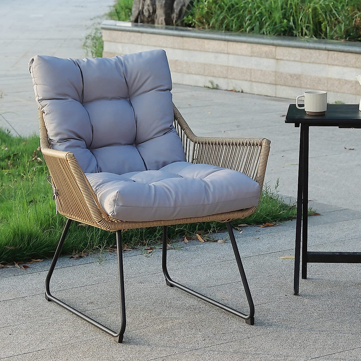 Tiita Outdoor/Indoor Seat/Back Chair Cushion with Ties All Weather Chair Cushion Lounge Chair Cushions Deep Seat Patio Cushions Wicker Seat Cushion for Outdoor Furniture （Grey, 42x21 inch）