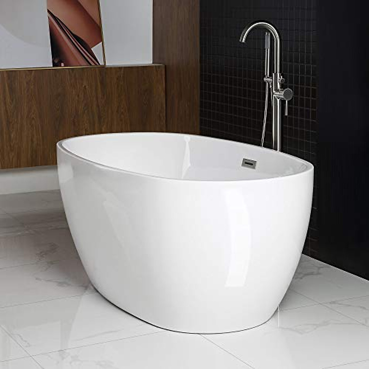 WOODBRIDGE 59"Freestanding White Acylic Soaking Bathtub with Brushed Nickel Drain and Overflow,BTA1518 -B/N-Drain &O