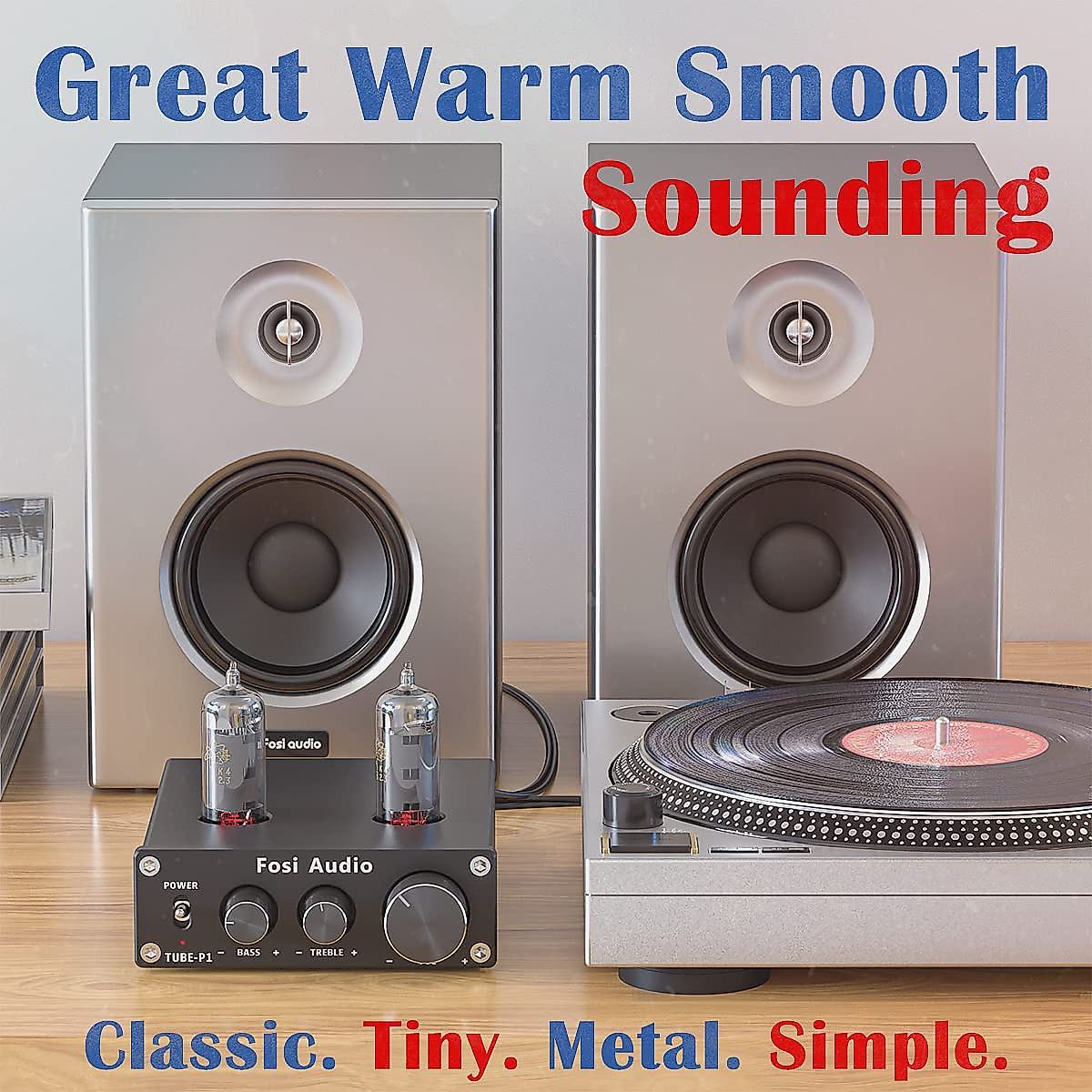 Fosi Audio P1 Tube Preamplifier Mini Hi-Fi Stereo Preamp 6K4 Valve Vacuum Pre-amp with Treble Bass Tone Control for Home Theater HiFi System(not for Turntable)