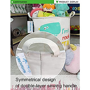 LANGYASHAN Laundry Basket Canvas Fabric Collapsible Organizer Basket for Storage Bin Toy Bins Gift Baskets Bedroom Clothes Children Nursery Hamper (Dinosaur)