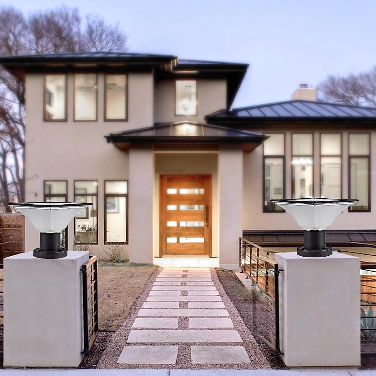 FOOYANCHO Solar Post Cap Lights Outdoor,Dusk to Dawn Auto On/Off Solar Powered Post Lights Fits Most Posts (2 Pack)