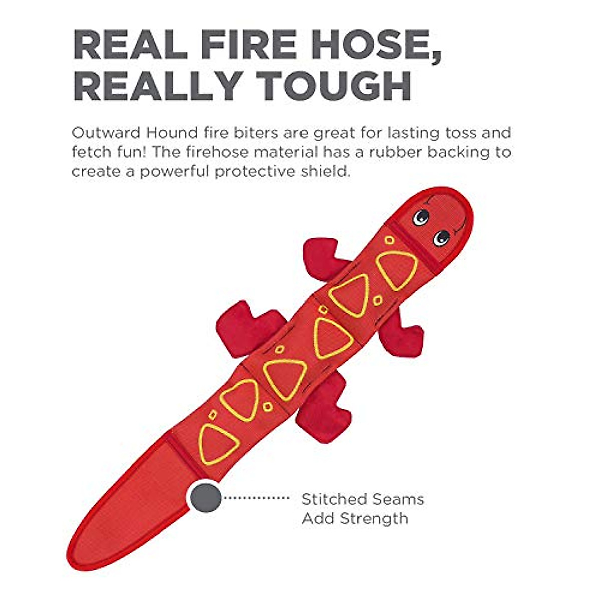 Outward Hound Fire Biterz Red Lizard Plush Firehose Material Interactive Dog Toy, Large