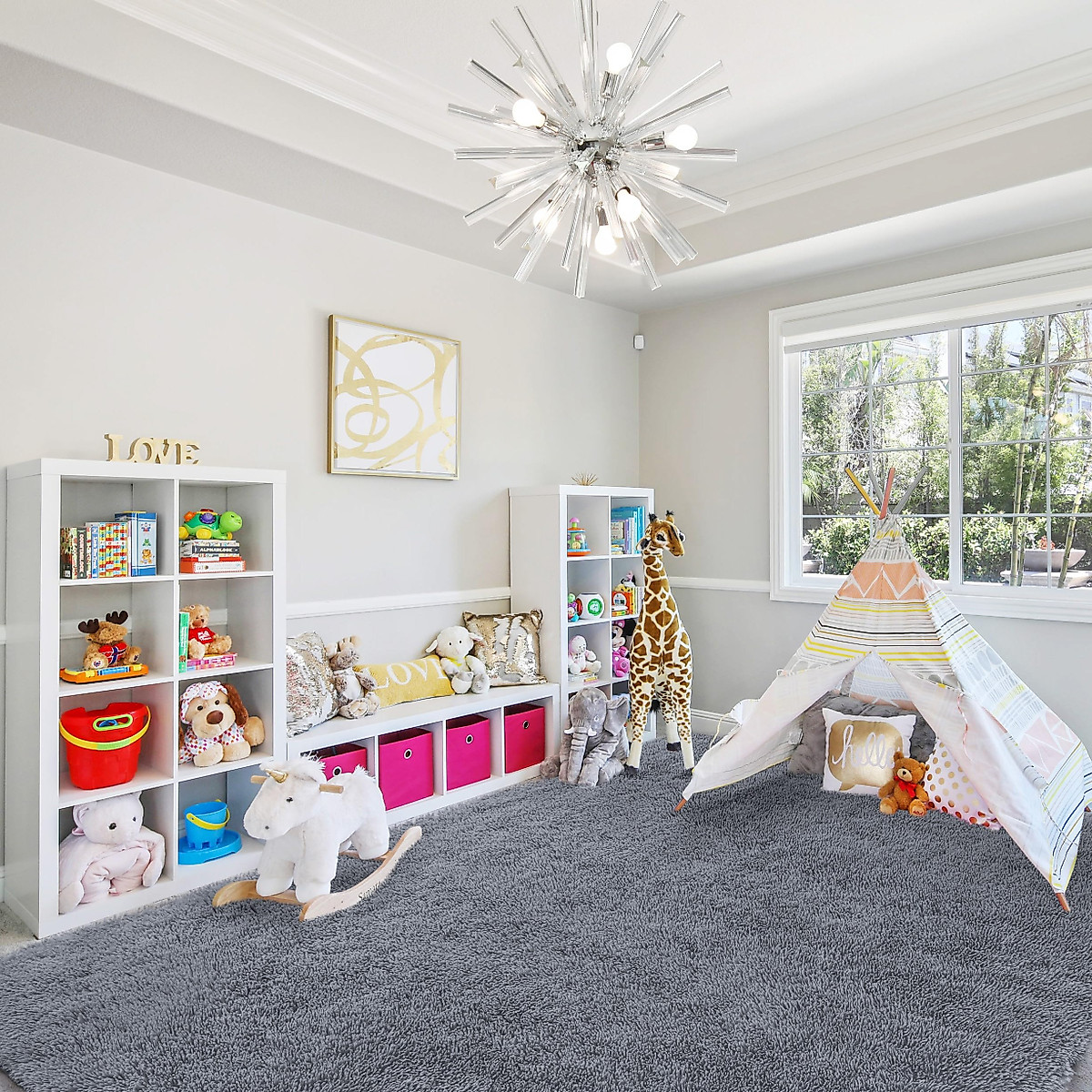 FVVRAX Fluffy Large Area Rug for Bedroom Living Room, 4x6 Grey Rug Shaggy Carpet for Bedroom, Soft Fuzzy Shag Carpet for Kids Boys Girls Room, Plush Throw Nursery Rug for College Dorm Home Decor