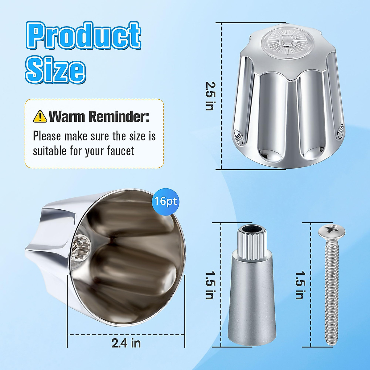 Enhon Faucet Handles, 3 Handle Tub Trim Set Compatible with Gerber Faucet Knob Handle Bathtub Shower Faucet Handle Remodel Trim Kit Include 1 Hot 1 Cold 1 Diverter, and 3 Adapters (16 Point Broach)