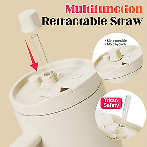 FOHGEE 40oz Tumbler with Handle and Straw Lid【Magnetic lid + Removable built-in straw】100% Leak-proof Travel Coffee Mug, Stainless Steel Insulated Cup, Keeps Cold for 24Hrs (ChillWave Cream Whisper)