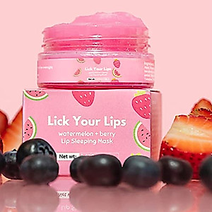 Lick Your Lips Berry Lip Sleeping Mask, Overnight Lip Mask, Moisturizer Hydrating Natural Lip care Treatment for Dry Cracked Chapped lips, Moisture & Collagen Booster, Lip Balm, Hyaluronic Acid, Vitamin C, Collagen, Vegan Cruelty Free