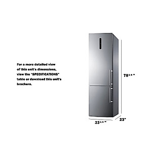 Summit Appliance FFBF181ES2LHD Bottom Freezer Refrigerator, 24" Wide, High Temperature Alarm, 11.7 cu.ft Capacity, Stainless Steel Door, Left Hand Door Swing, Multi-Flow Fan, Digital Thermostats