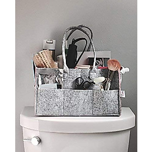 Baby Diaper Caddy | 13X9X7 | Nursery Storage and Car Organizer for Diapers and Wipes | Grey with Pink Removable Dividers