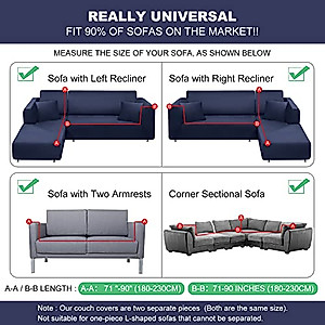 BT.WA Couch Cover L Shape Sectional Sofa Cover 2-Piece Soft Stretch Sofa Slipcover Furniture Protector Couch Slipcover with 2Pcs Pillowcases (Sofa 3 Seater + 3 Seater, Navy)