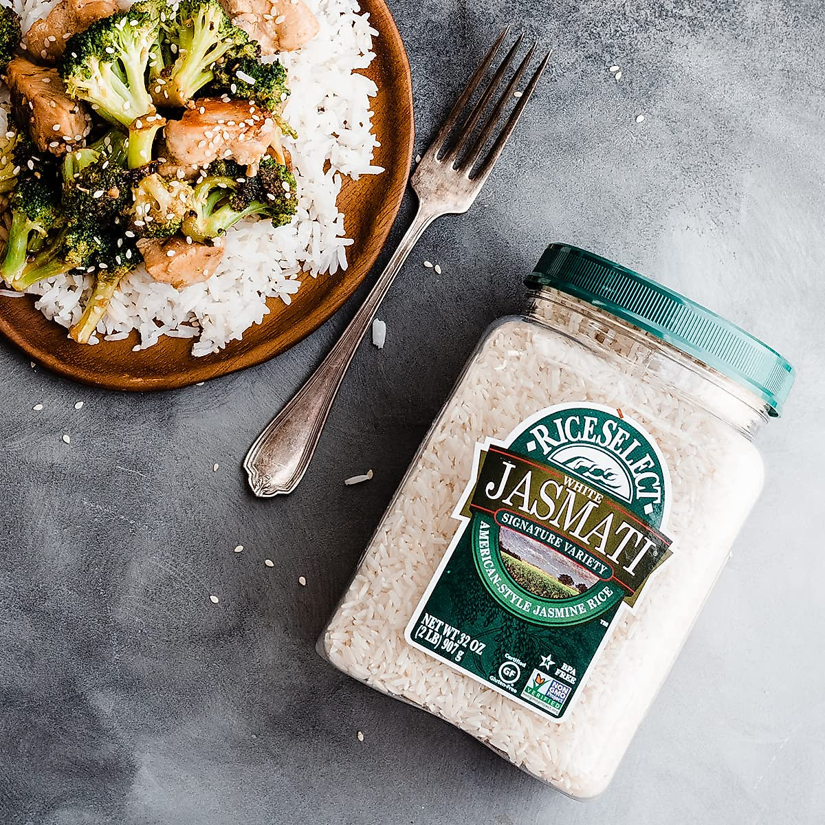 RiceSelect Jasmati, Long Grain Jasmine Rice, Gluten-Free, Non-GMO, 32 oz (Pack of 4 Jars)