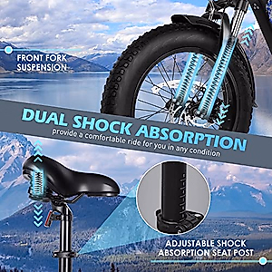 Zacro Fat Tire Folding Electric Bike for Adults, Upgraded 500W Ebike with 48V 15Ah Samsung Battery, IPX4 Waterproof 20MPH 20” Bicycle with Dual Shock Absorber for Mountain Commuter