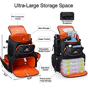 N NEVO RHINO 40L Fishing Tackle Backpack with Rod Holders, Waterproof Rain Cover, High-performance Tackle Bag for Fishing