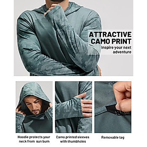 MIER Fishing Shirts for Men Running Hiking Sun Hooded Shirt Long Sleeve UV Resistant Surf Hoodie SPF Camo Shirts with Hood, Green, XL