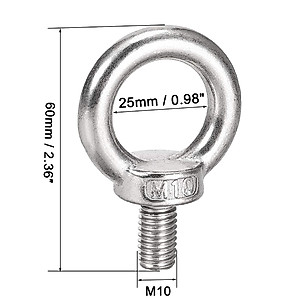 uxcell - a11102500ux0167 Lifting Eye Bolt M10 x 15mm Male Thread 304 Stainless Steel for Hanging, Pack of 2 Silver Tone